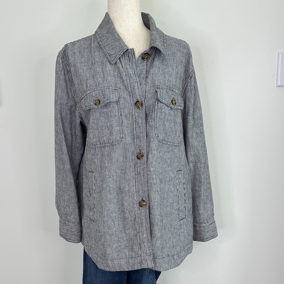 LOFT | Jackets & Coats | Loft Linen Cotton Blend Denim White Pinstripe ...